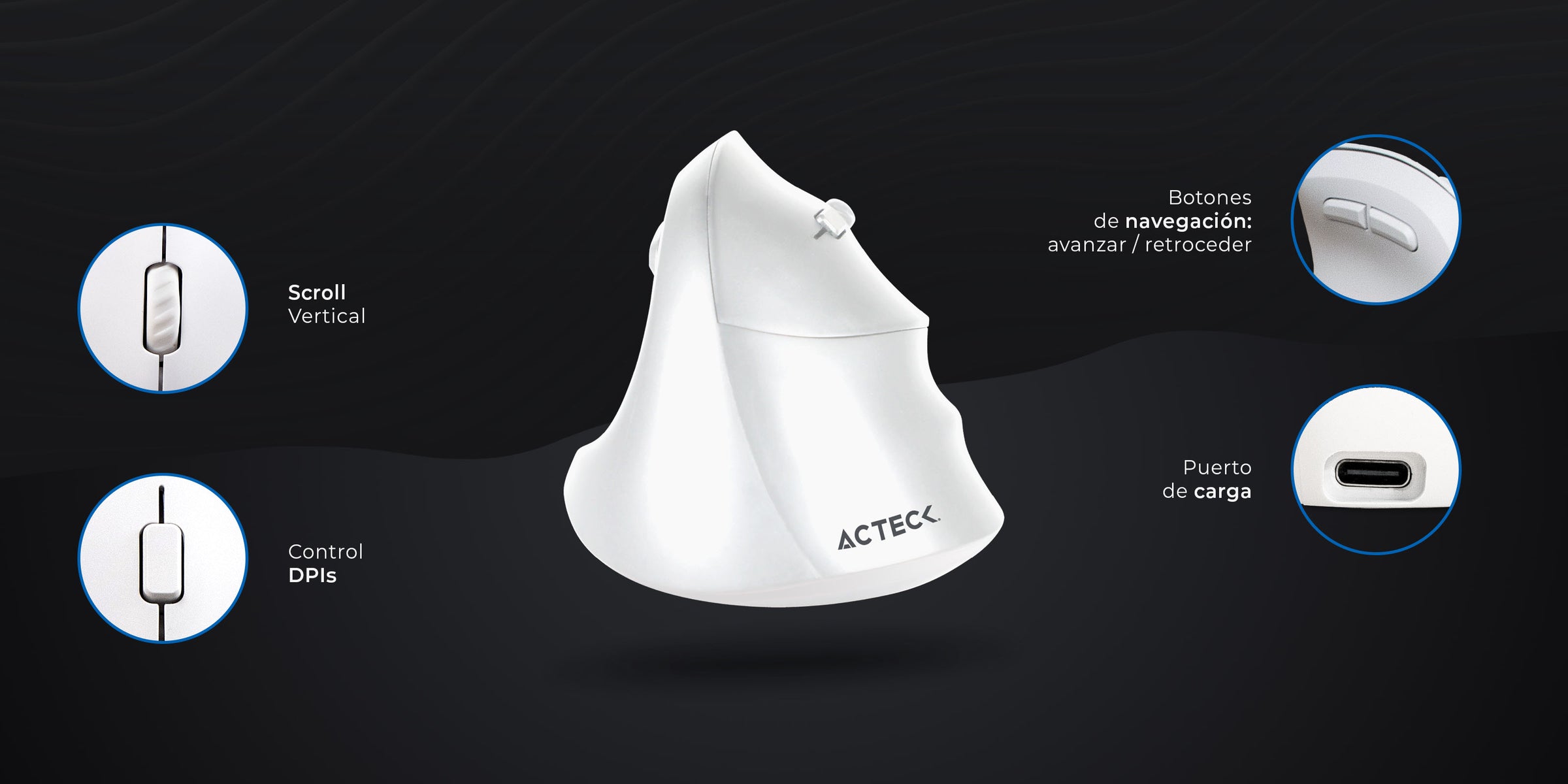 Mouse Ergonómico Vertical | Virtuos Fitt MI520 | Blanco