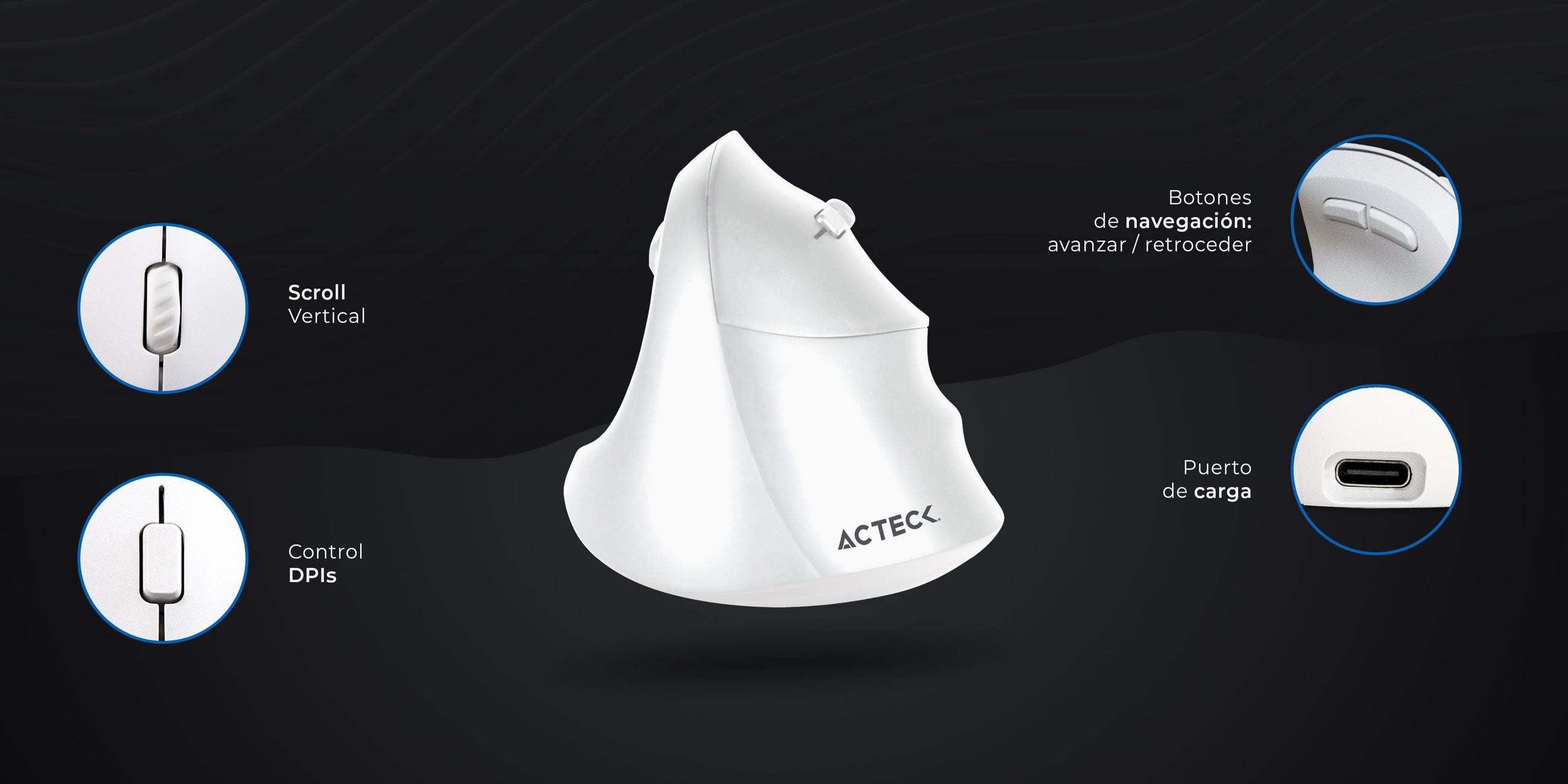 Mouse Ergonómico Vertical | Virtuos Fitt MI520 | Blanco