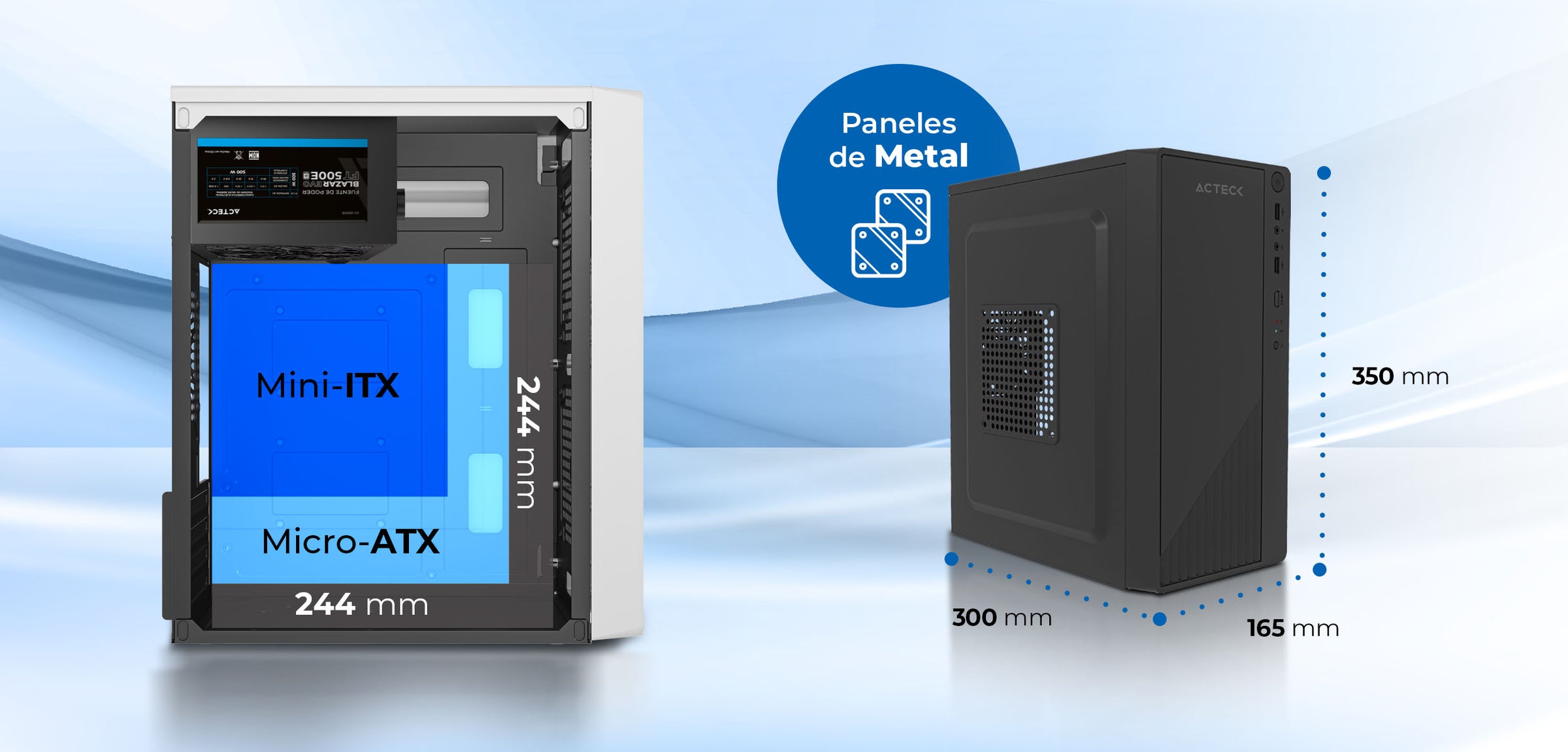 Gabinete Compacto Mini Torre | Kioto GC220F | Max MB M-ATX Fuente ATX