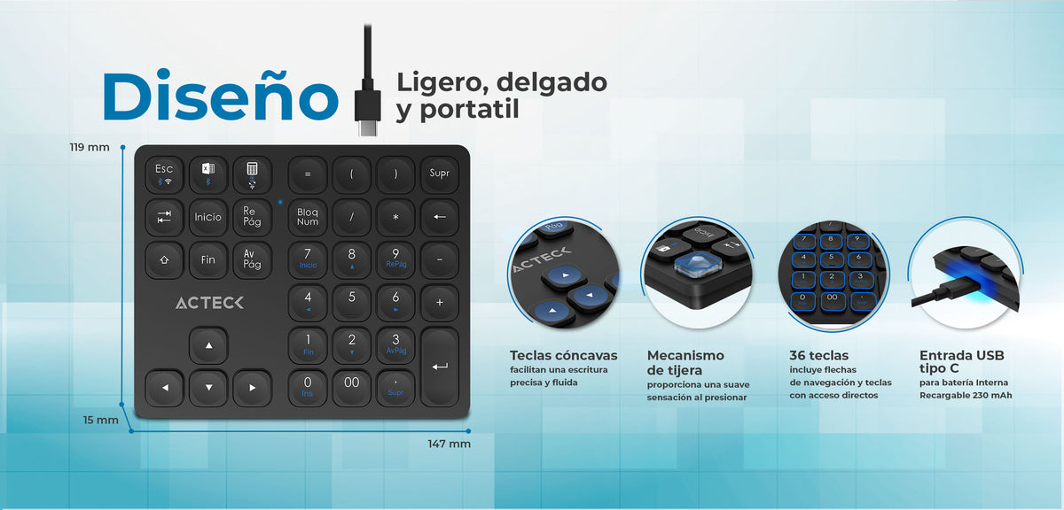 Teclado Numerico Multidispositivo Inspire Pad Pro Tn480 Negro