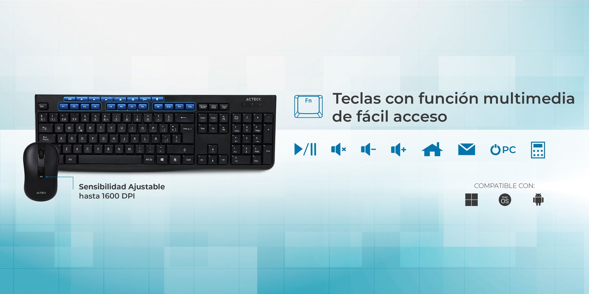 Combo 2 en 1 Inalambrico | Creator Prime MK225 | Teclado Clásico Multi