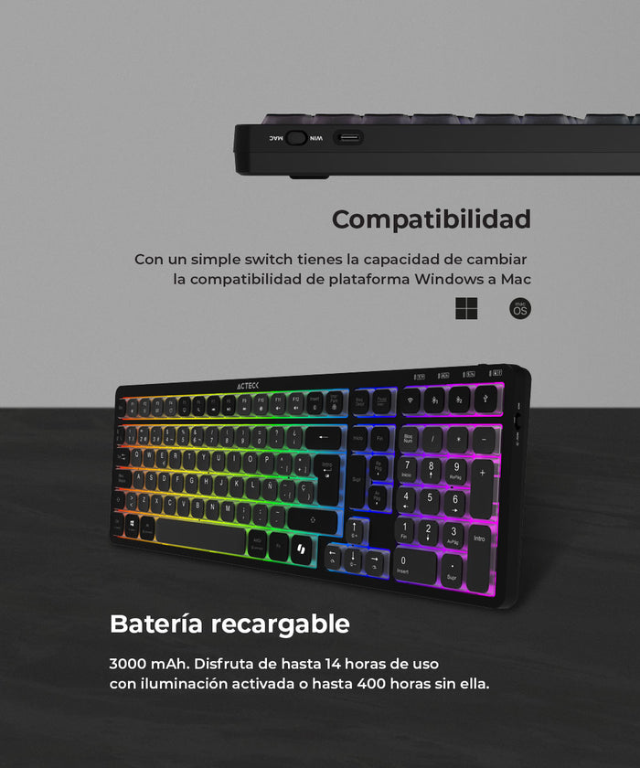 Teclado Multidispositivo Mecánico | Techno Pro TI790 | Negro