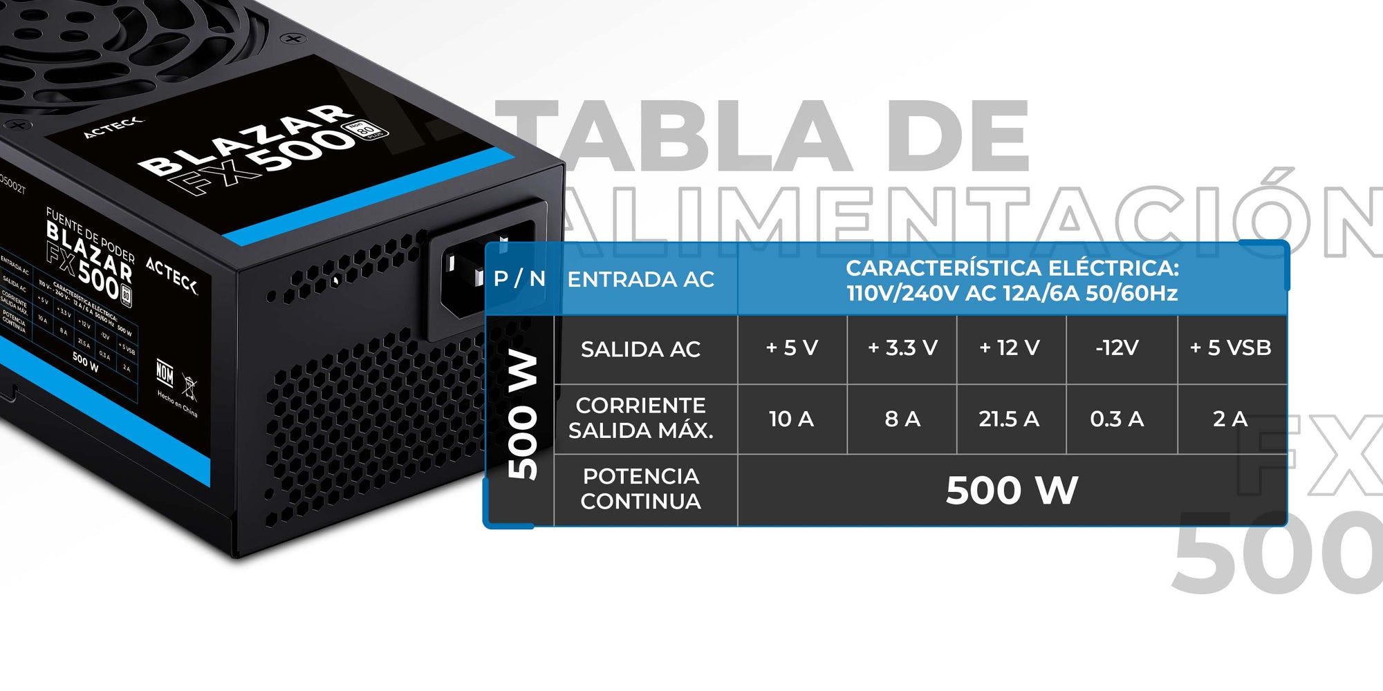 Fuente de Poder TFX 500W | Blazar FX500 | Negro